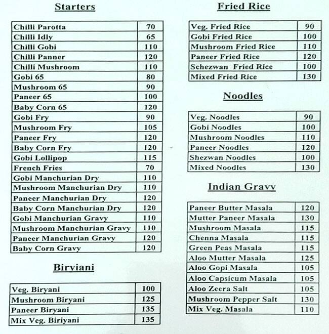 Menu of Sri Sai Iyer Bojan, Madipakkam, Chennai