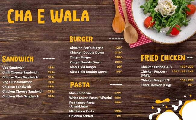 Menu of Cha E Wala, Jadavpur, Kolkata
