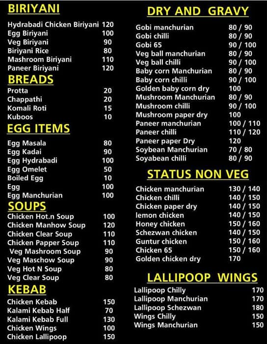 Menu of The Food Point, BTM, Bangalore