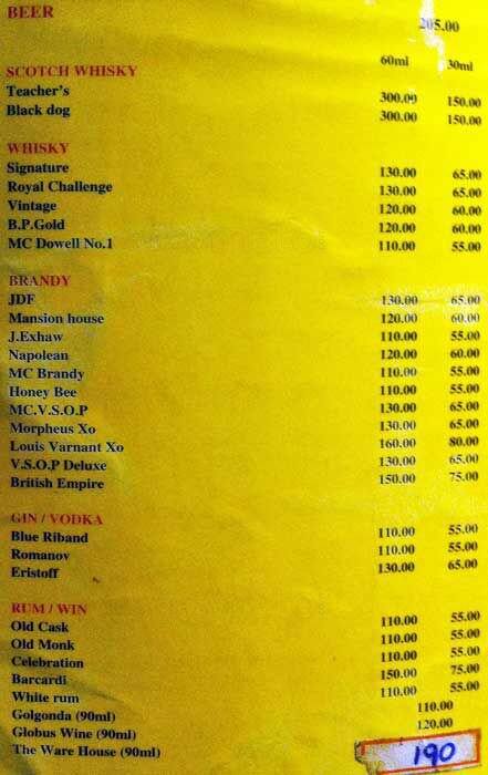 Menu at Park Inn, Coimbatore