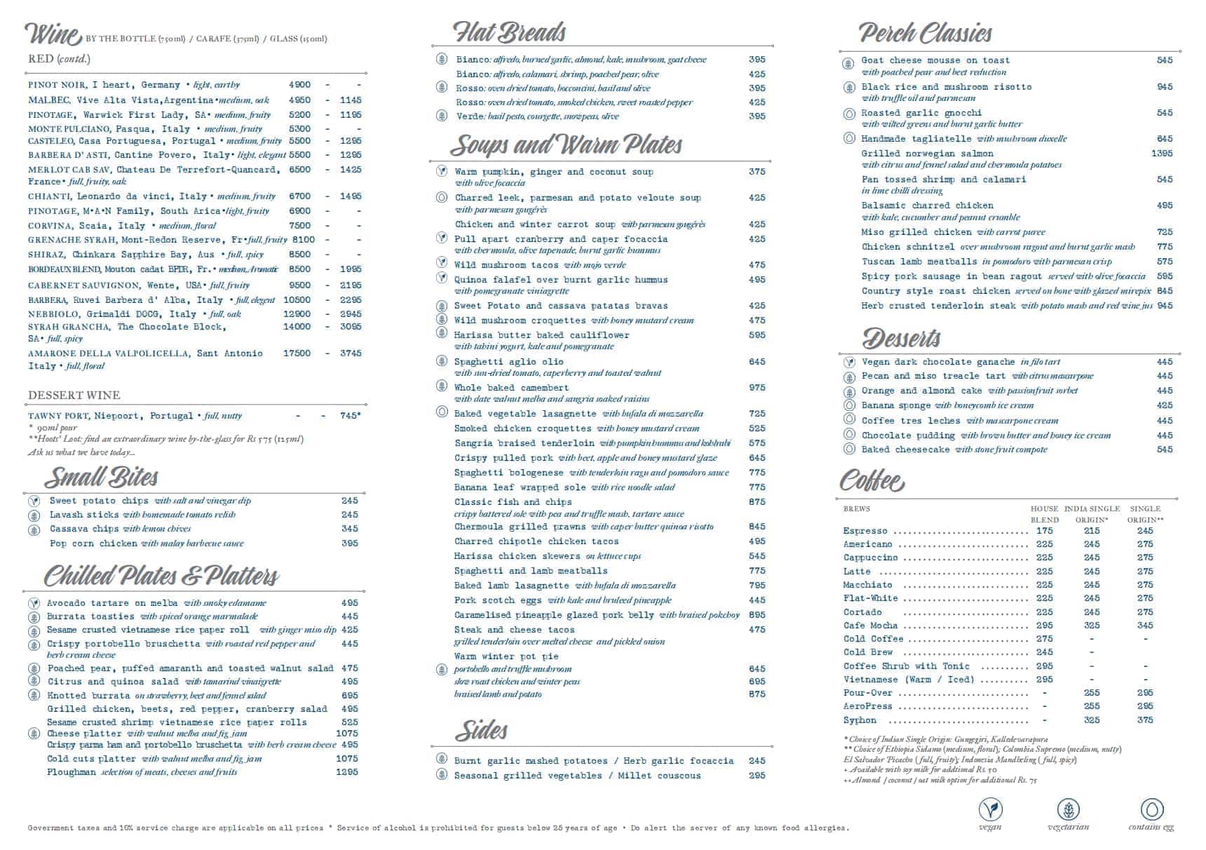 Menu of Perch Wine & Coffee Bar, Saket, New Delhi