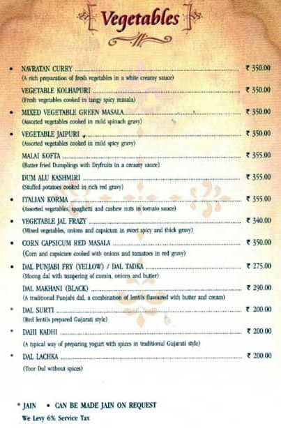 Menu at Samrat, Mumbai, Prem Court