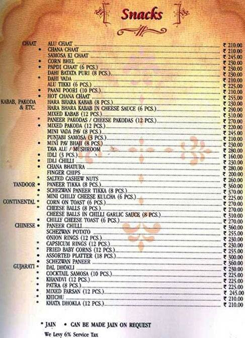 Menu at Samrat, Mumbai, Prem Court