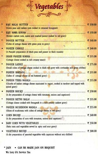 Menu at Samrat, Mumbai, Prem Court