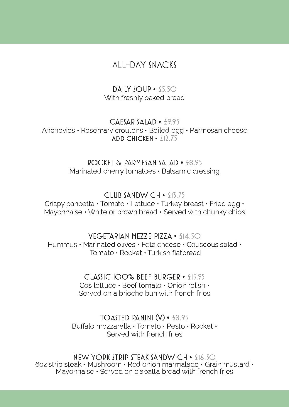 Menu at Tea Palace of London pub & bar, London