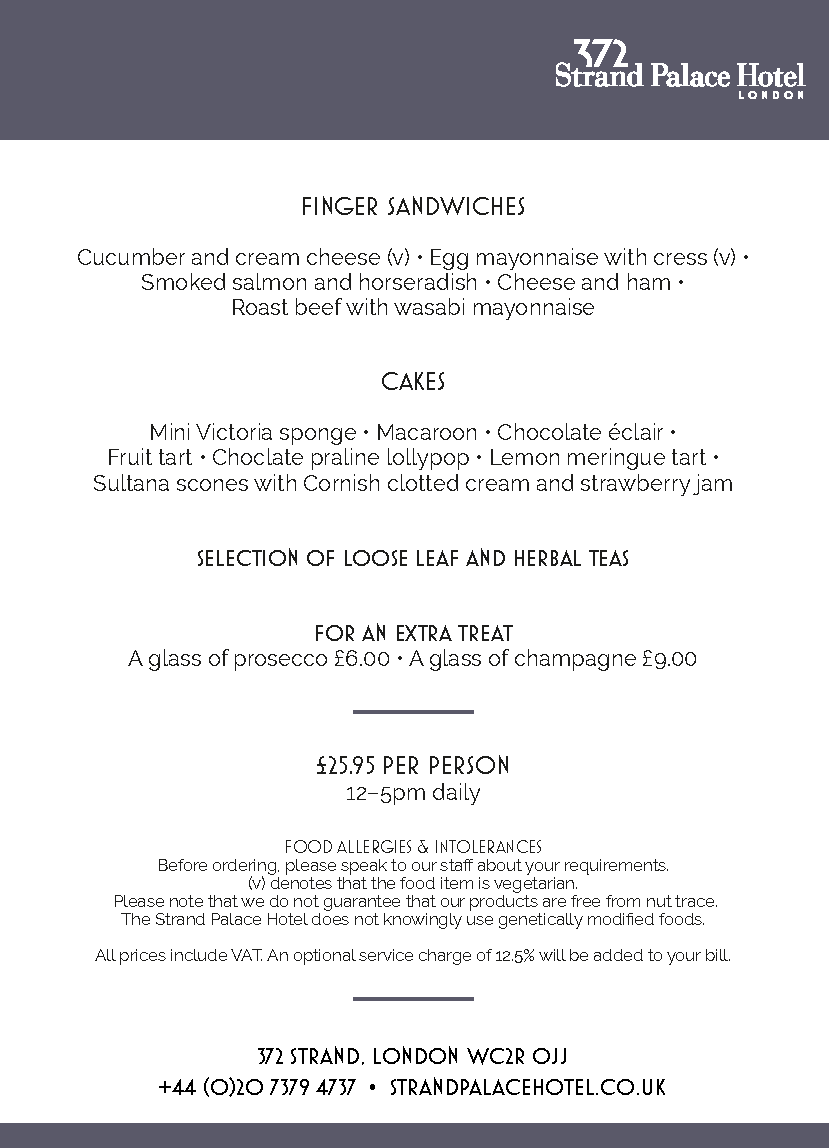 Menu at Tea Palace of London pub & bar, London