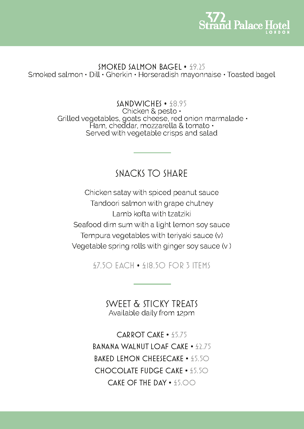 Menu at Tea Palace of London pub & bar, London