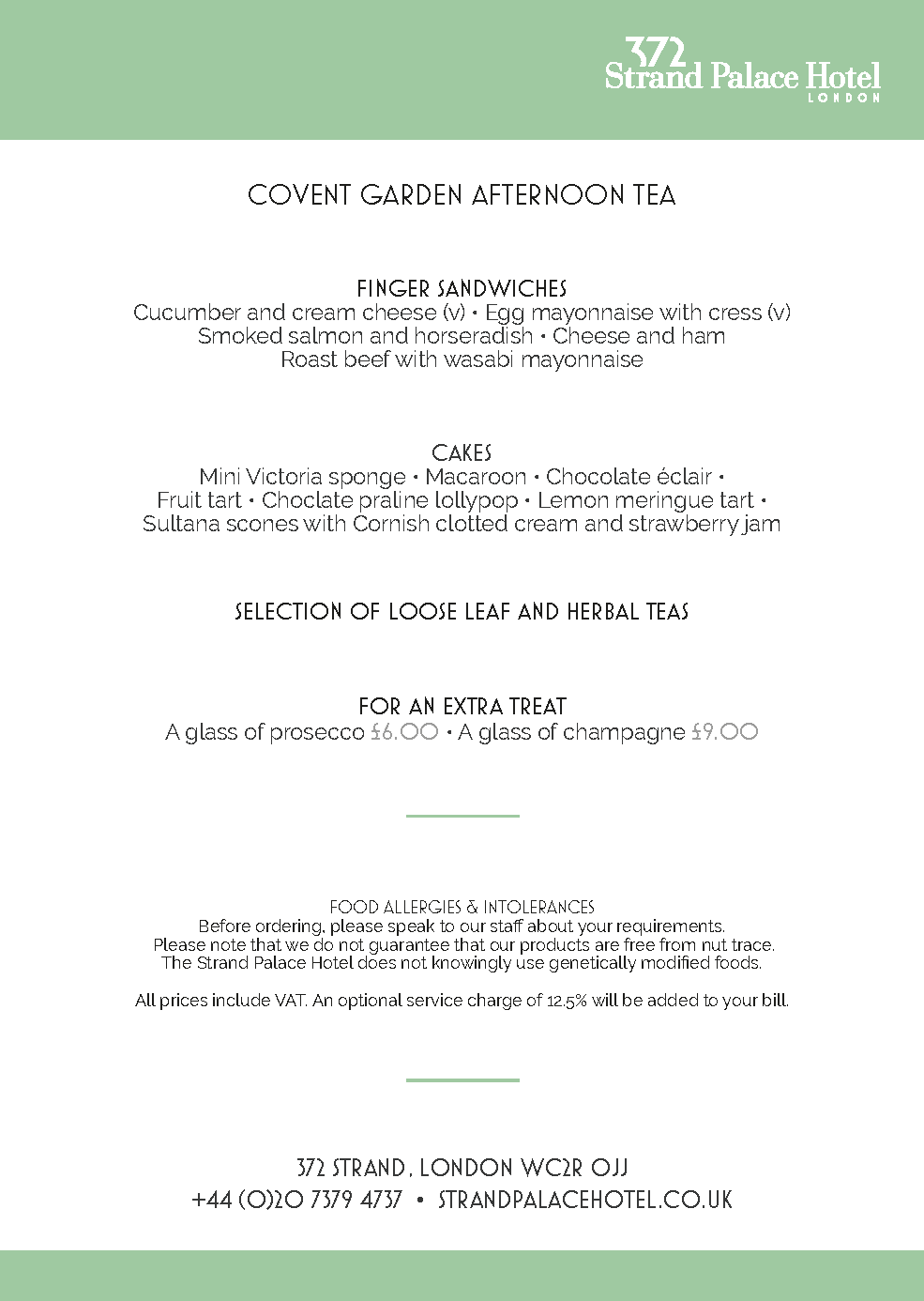 Menu at Tea Palace of London pub & bar, London