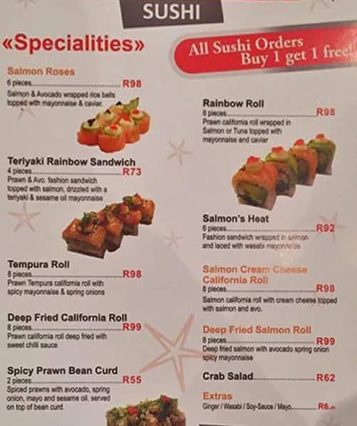 Menu at Kalok Sushi & Chinese Take Aways restaurant, Cape Town, Verdi Blvd