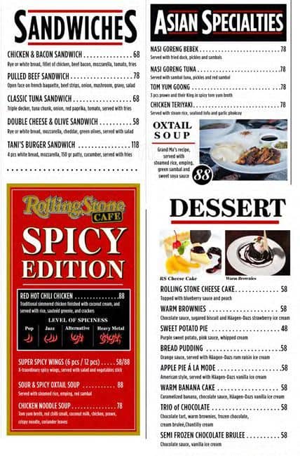 Menu at Rolling Stone Cafe, South Jakarta, Jl. Ampera Raya No.16