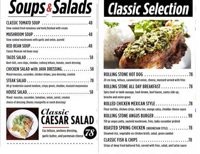 Menu at Rolling Stone Cafe, South Jakarta, Jl. Ampera Raya No.16