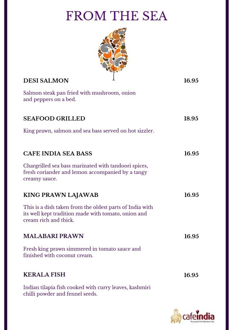 Menu at Cafe India Merchant City, Glasgow, 29 Albion St