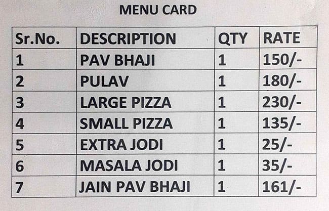 Menu of Supreme Corner, JM Road, Pune