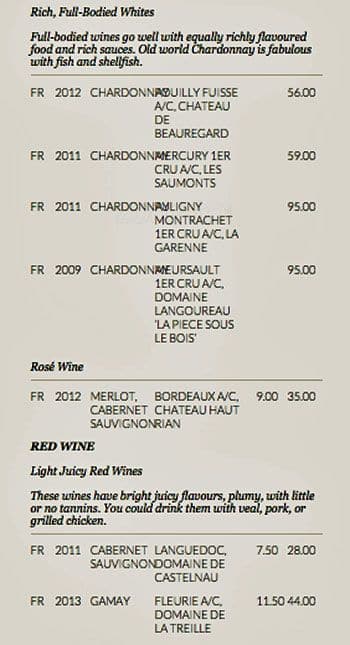 Menu at Marco Pierre White steakhouse, Dublin