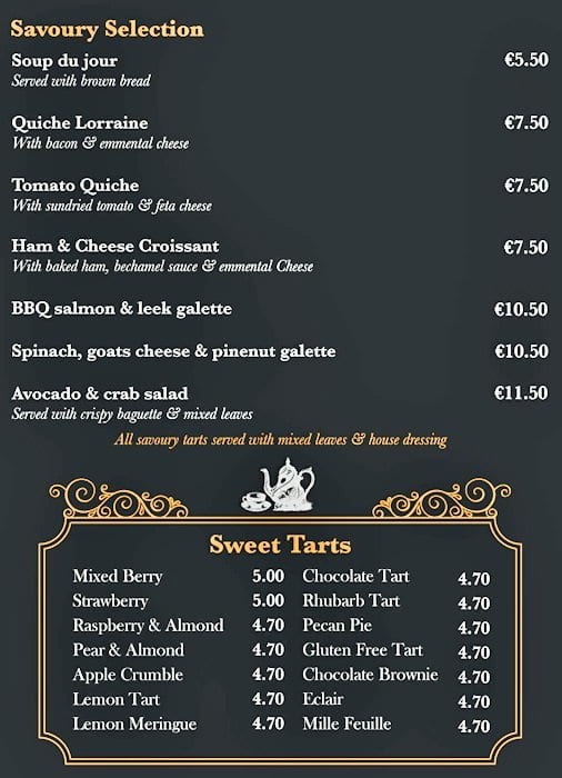 Menu at Le Petit Perroquet cafe, Dublin