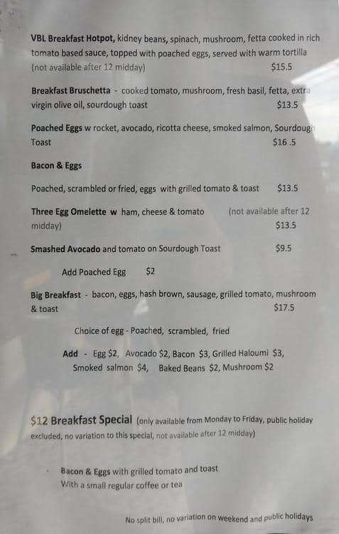 Menu at Vanilla Bean & Lime Cafe, Padstow