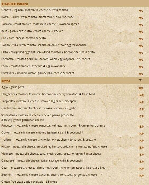 Menu at Veloce Paninoteca restaurant, Glenelg