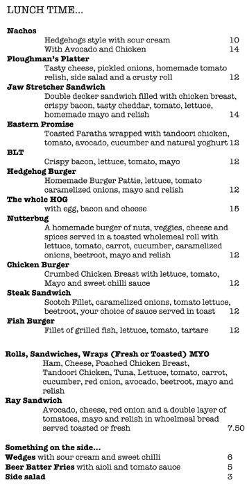 Menu at HedgeHogs Coffee Shop cafe, Bassendean