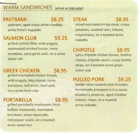 Menu at Sprout Cafe, Palo Alto