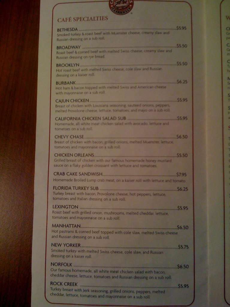 Menu at Cafe X-Press, Bethesda, Norfolk Ave