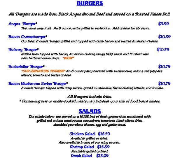 Menu at Rockefeller's Grille pub & bar, McKees Rocks