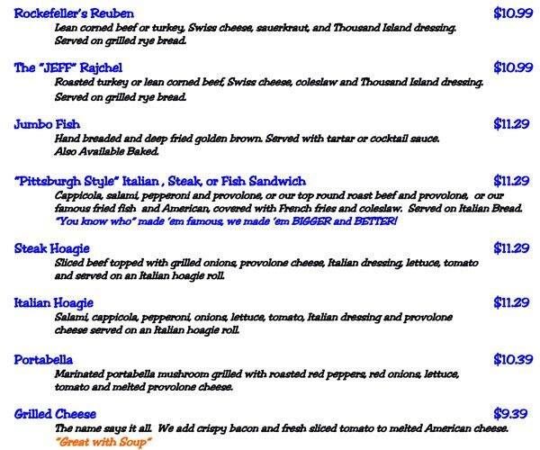 Menu at Rockefeller's Grille pub & bar, McKees Rocks