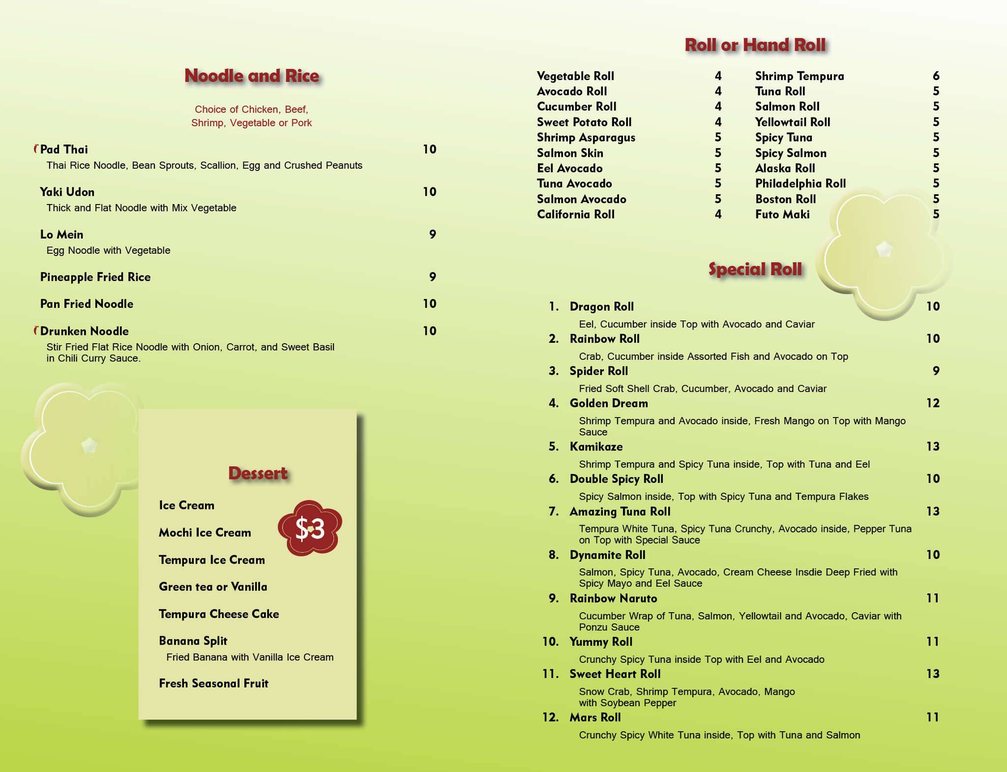 Menu at Tokyo Hibachi Asian Cuisine restaurant, Secaucus