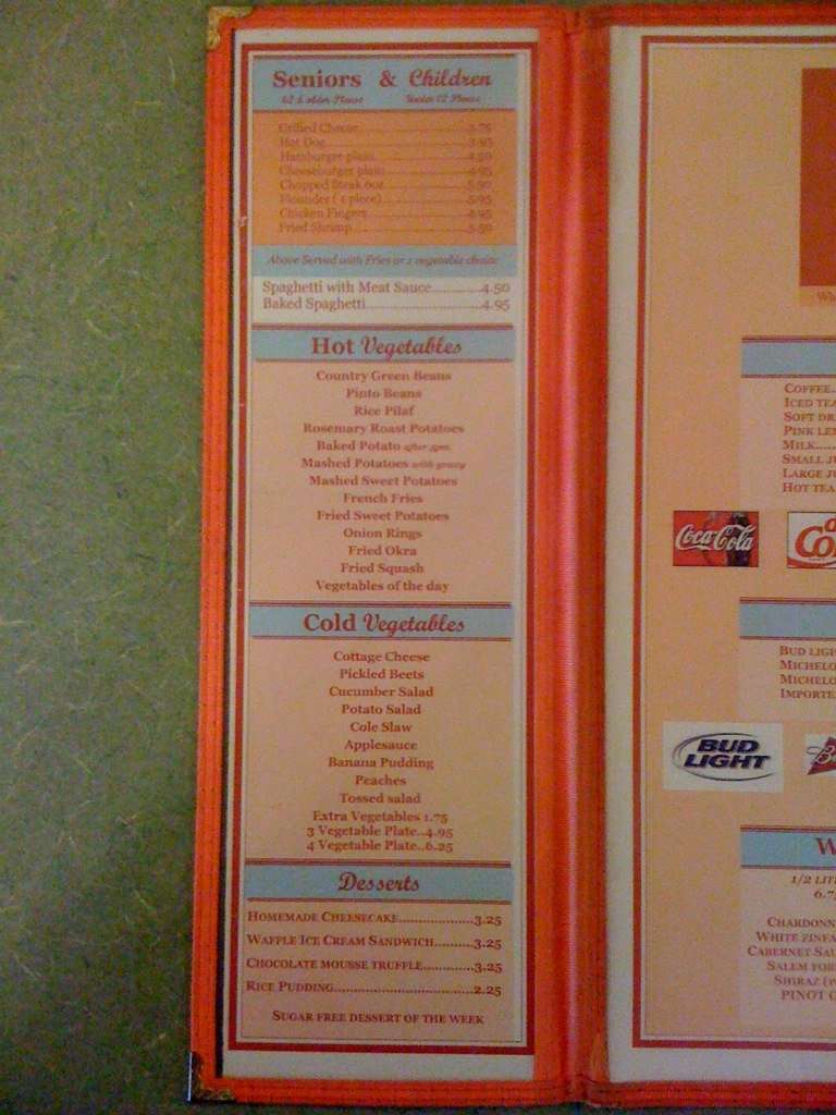 Menu at Mama Zoe Michaels restaurant, Winston-Salem