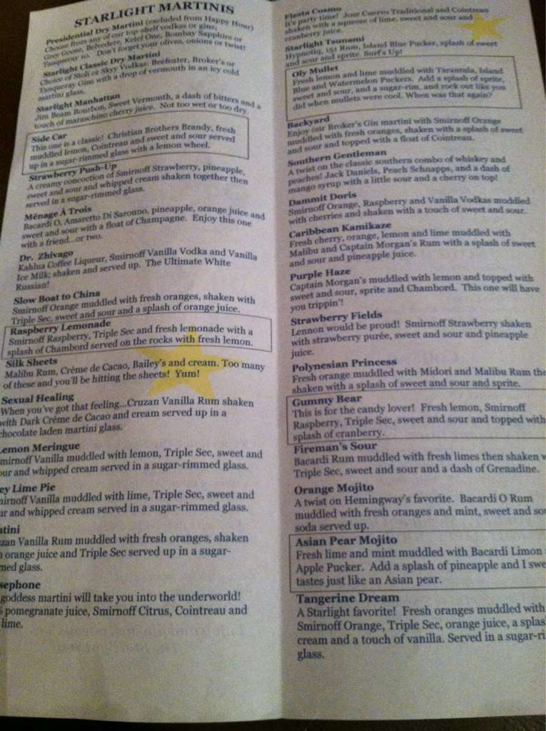 Menu at Starlight Lounge & Dining Room pub & bar, Ellensburg