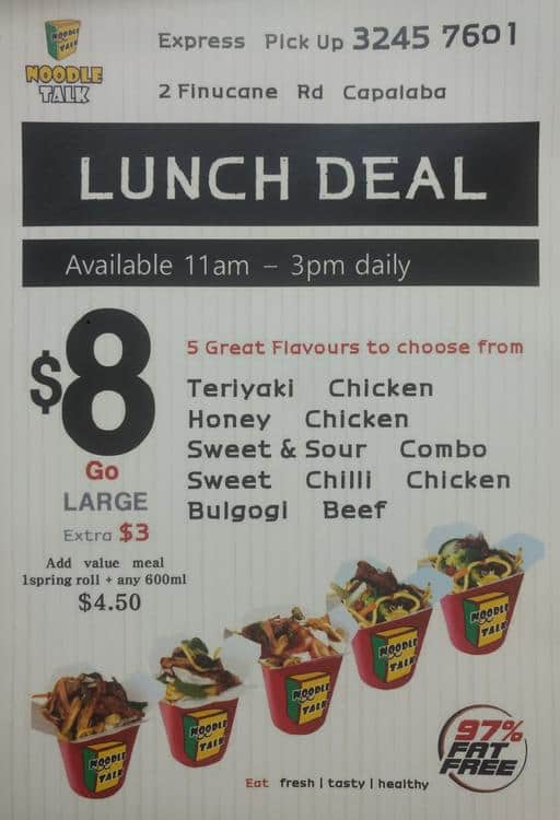 Menu at NOODLE TALK fast food, Capalaba