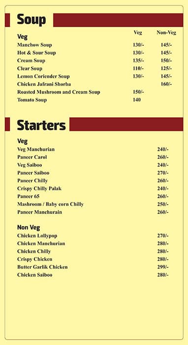 Menu of Food Court Restaurant, Baner, Pune