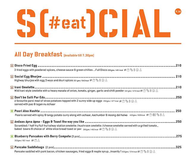 Menu of Dadar Social, Dadar West, Mumbai