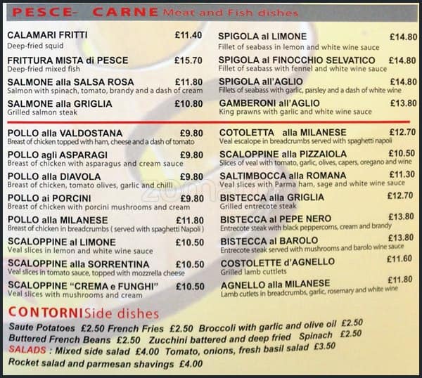 Menu at Il Tocco D'Artista restaurant, London