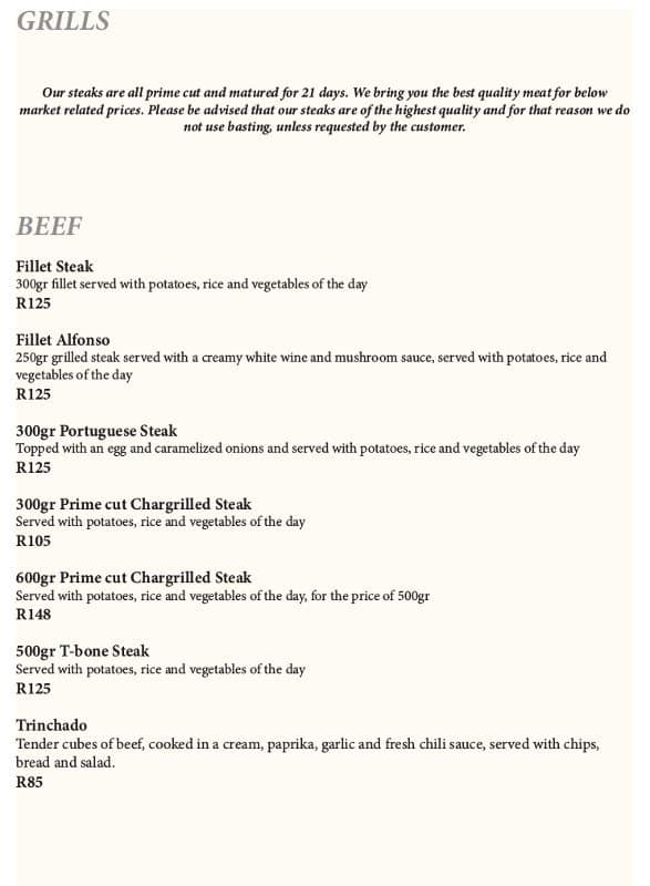 Menu at Ora Bella Restaurant, Boksburg