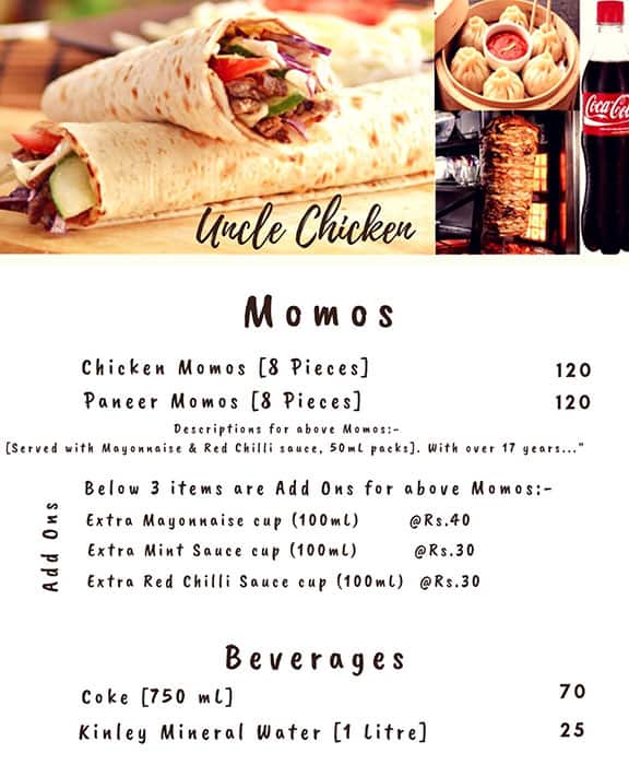 Menu at Uncle Chicken Shawarma, Biryani And Momos (Sec-14), Faridabad
