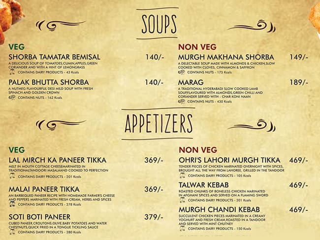 Menu at Serengeti, Hyderabad