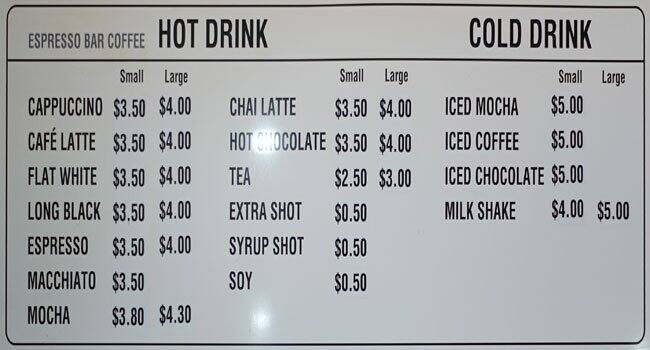 Menu at Roger Bakery, Turramurra