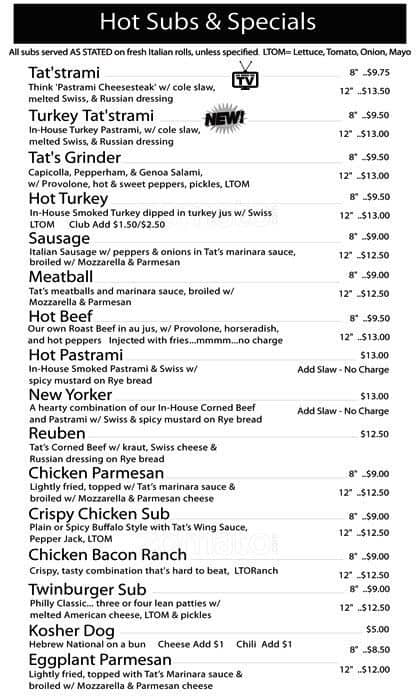 Menu at TAT'S Delicatessen fast food, Seattle