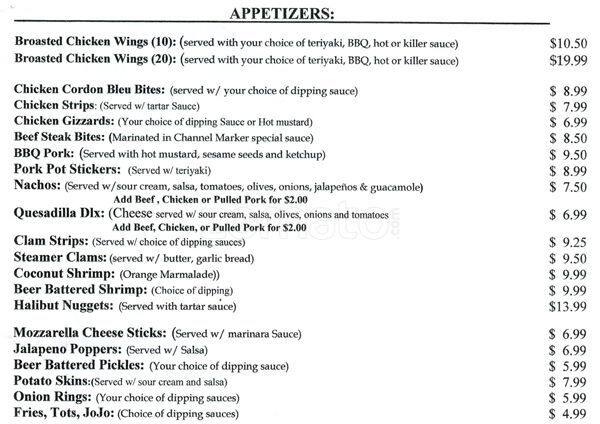 Menu at Channel Marker pub & bar, Edmonds