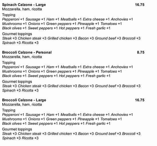 Menu at Mannino's Pizzeria, Pottstown