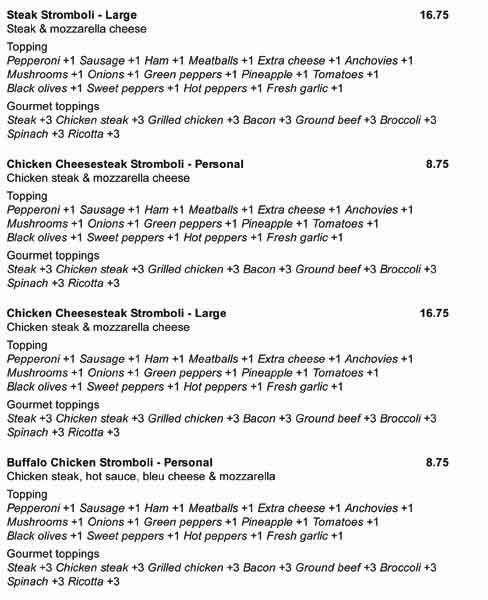 Menu at Mannino's Pizzeria, Pottstown