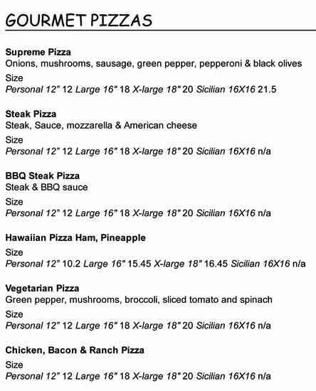 Menu at Mannino's Pizzeria, Pottstown