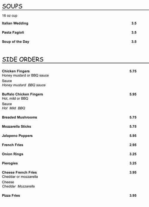 Menu at Mannino's Pizzeria, Pottstown