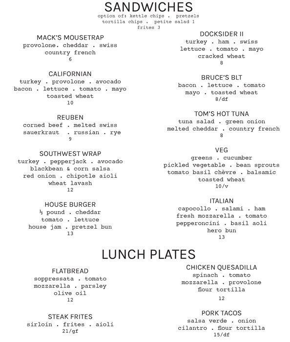 Menu at Butch's Dry Dock restaurant, Holland