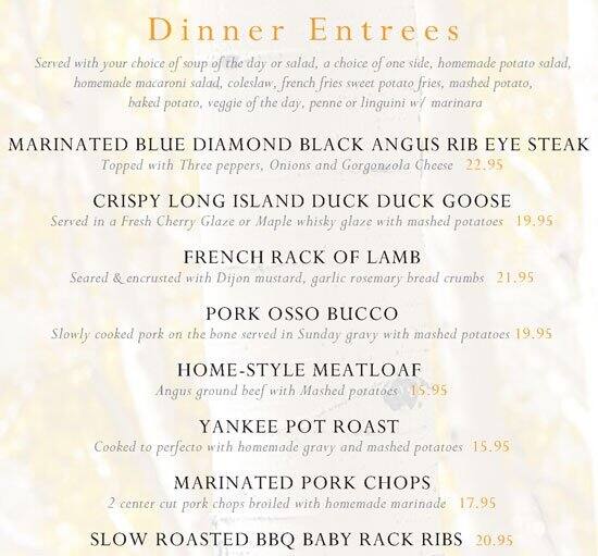 Menu at Birchwood restaurant, Riverhead