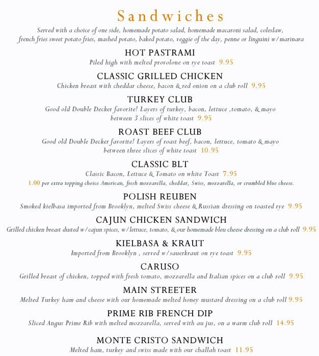 Menu at Birchwood restaurant, Riverhead