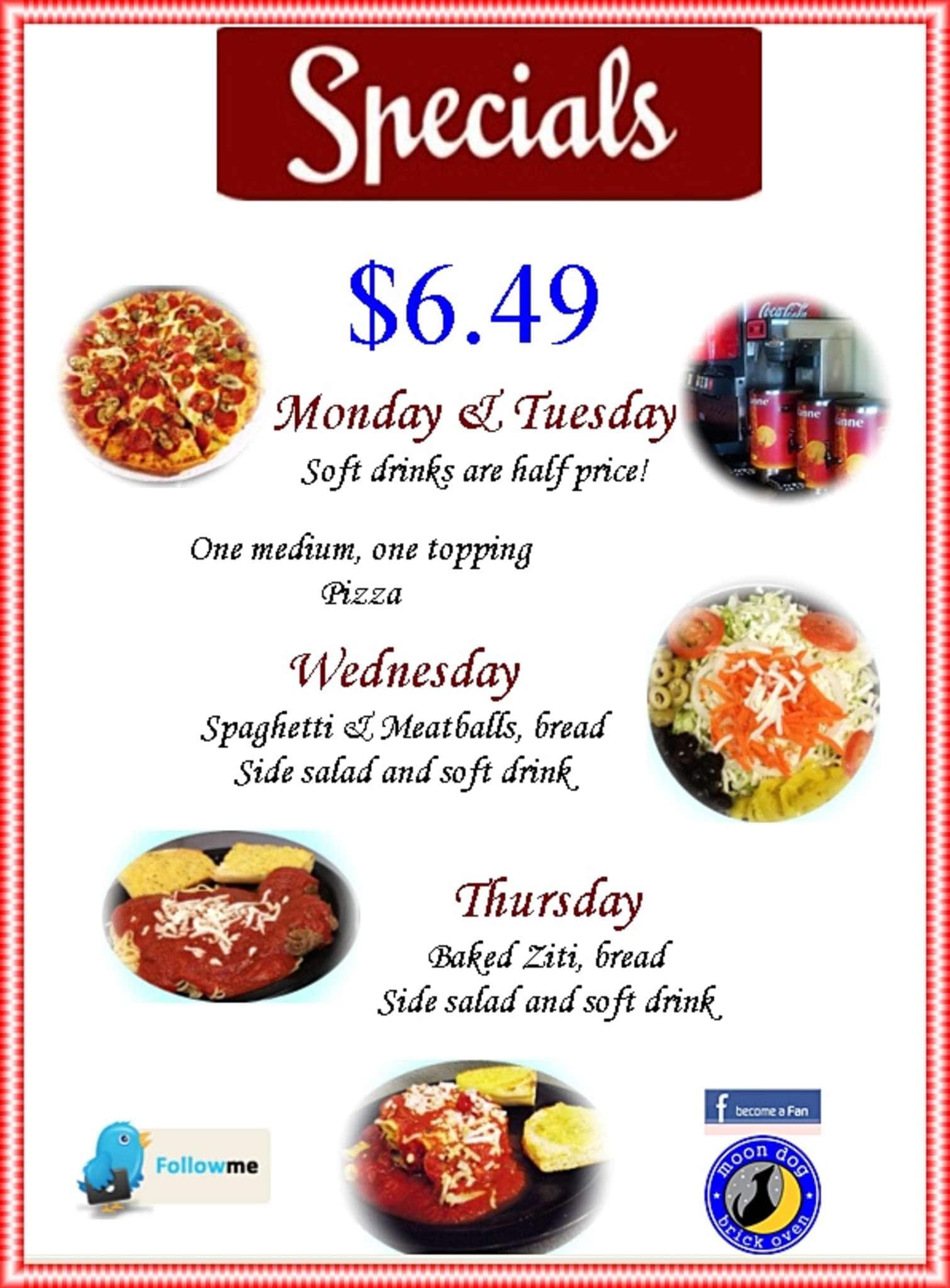 Menu at Moon Dog restaurant, Abingdon