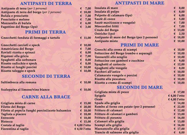 Menu da Il Borgo Ristorante Pizzeria, Roma