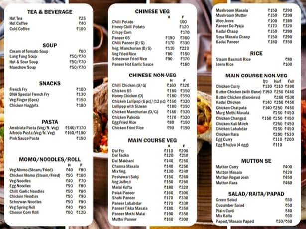 Menu at DNA Restaurant, Dehradun