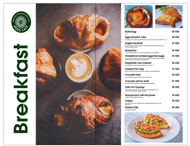 Menu of Boho Cafe, DIFC, Dubai